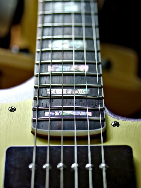 Deimel Firestar »Saturn Lavender«, neck w/ binding + block inlays ...